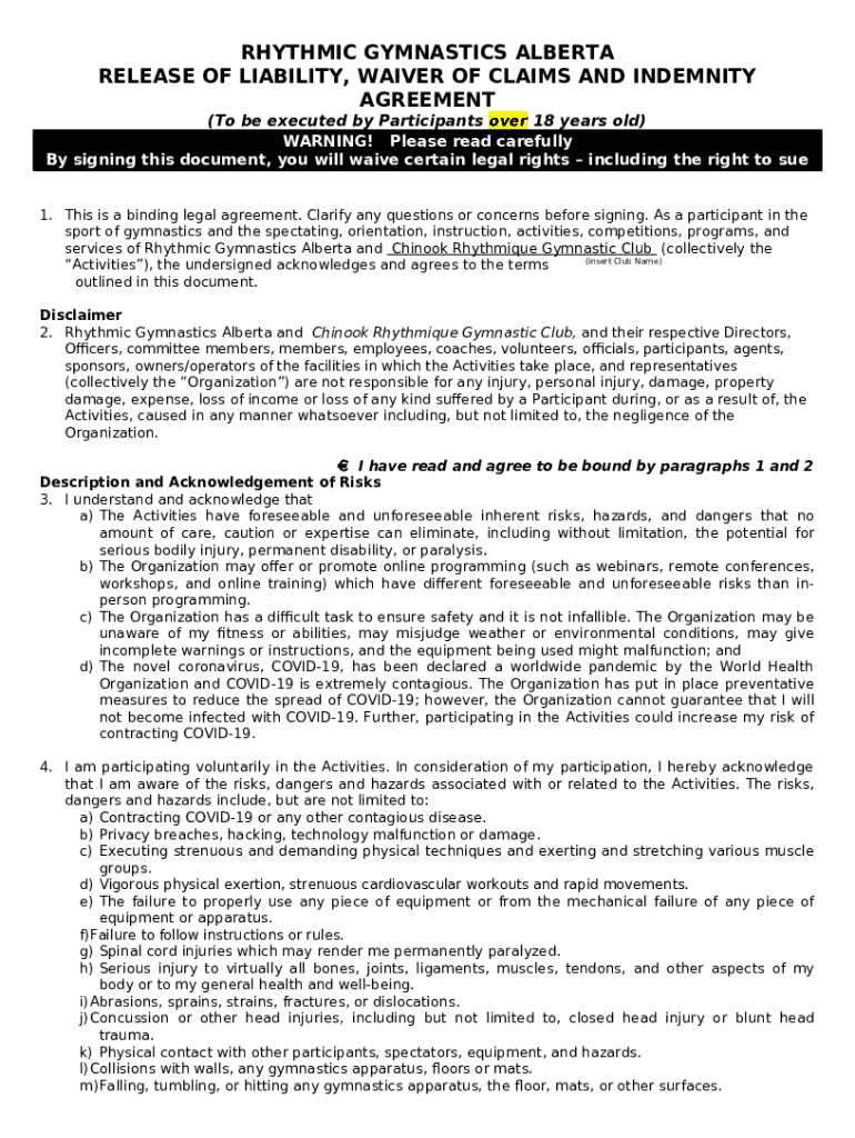 Release Of Liability Waivers And PIPA s Doc Template | pdfFiller