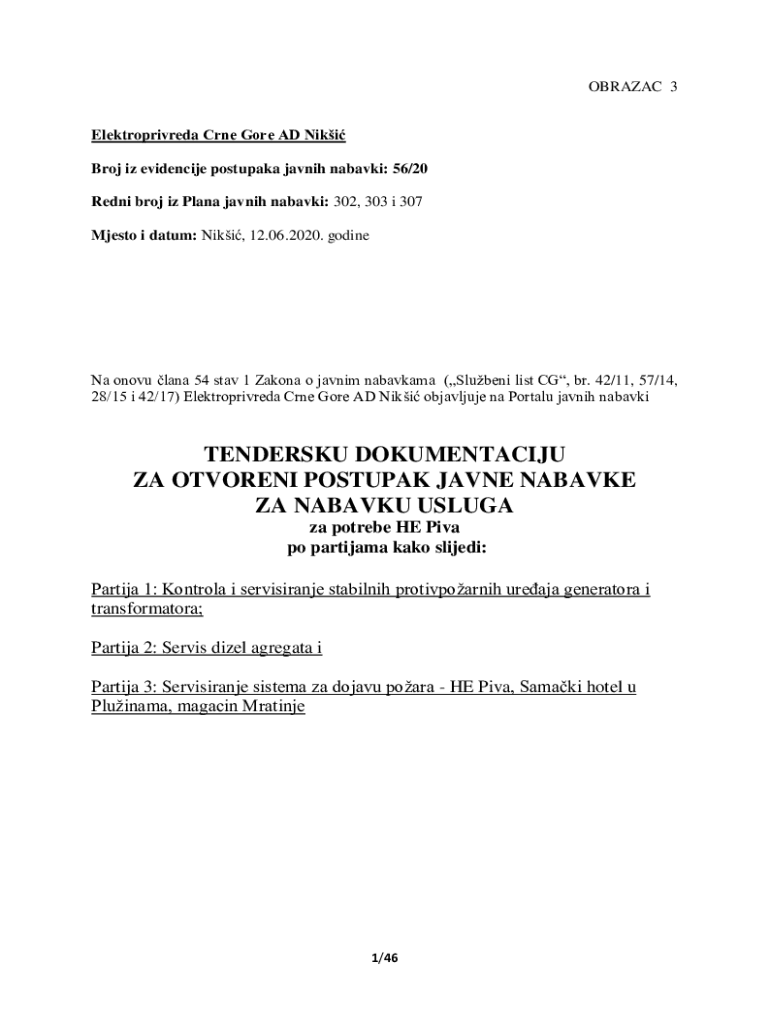Fillable Online Redni broj iz Plana javnih nabavki: 302, 303 i 307 Fax ...