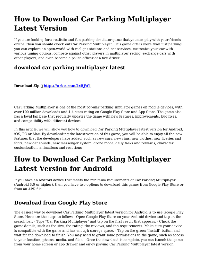 Fillable Online Download Car Parking Multiplayer Latest Fax Email Print ...