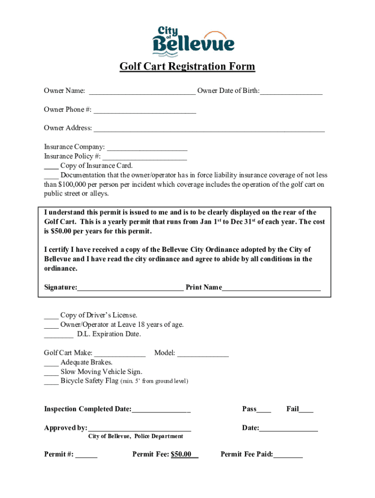Fillable Online 2022 City of Bellevue Golf Cart Registration Form Fax ...