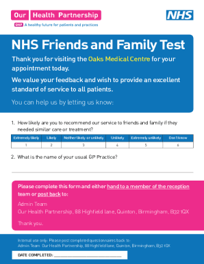 Fillable Online NHS Friends and Family Test Fax Email Print - pdfFiller