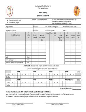 Fillable Online Hybrid Learning EEC Snack Count Form Fax Email Print ...