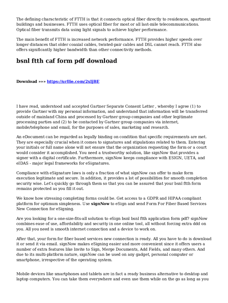 Fillable Online Bsnl Ftth Caf Form Pdf Download Fax Email Print - pdfFiller