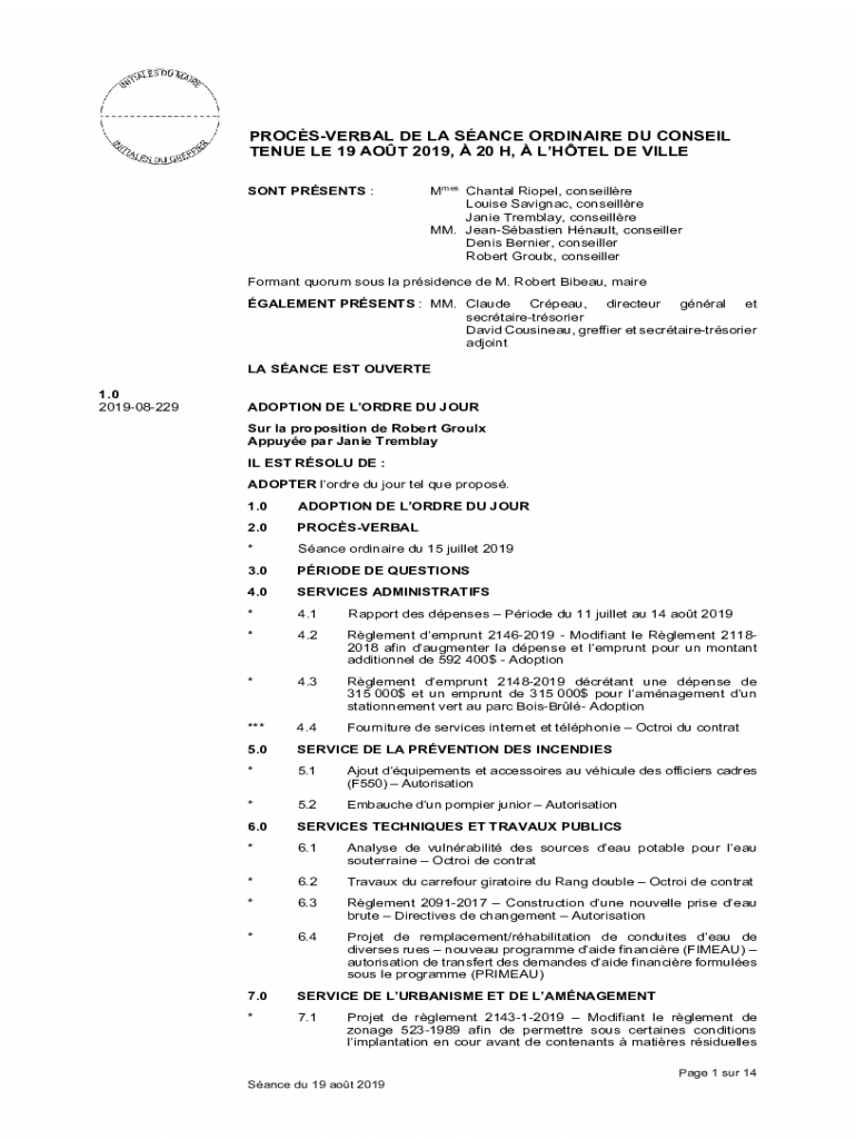 Remplissable En Ligne procs-verbal de la sance ordinaire du conseil tenue le 4 ... Fax Email ...