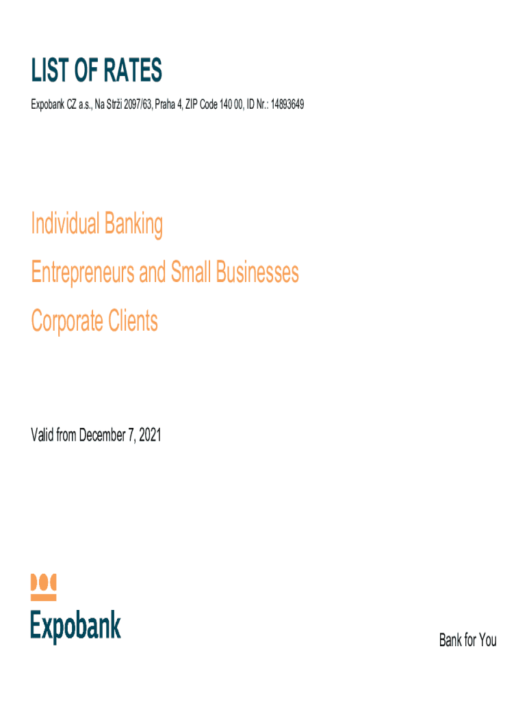 Fillable Online LEI and Swift code of Expobank CZ a.s.Czechia Fax Email ...