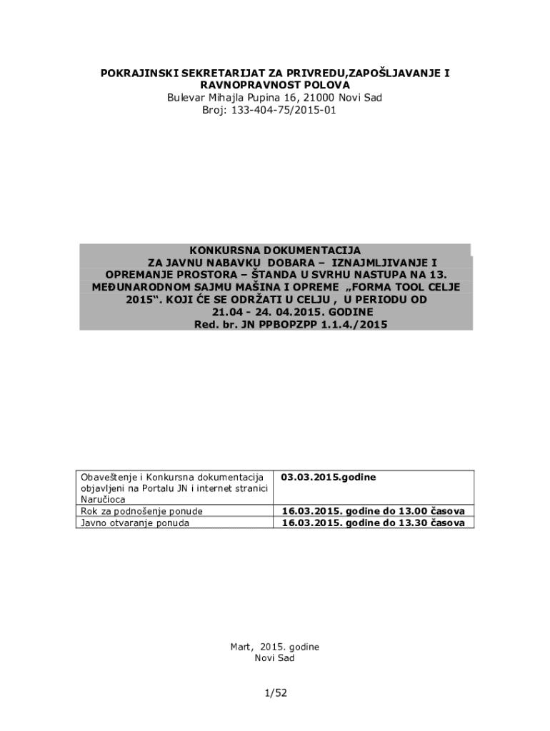 Fillable Online Obavetenje i Konkursna dokumentacija Fax Email Print - pdfFiller