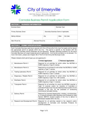 Fillable Online Cannabis Business Permit Application Form - Emeryville ...