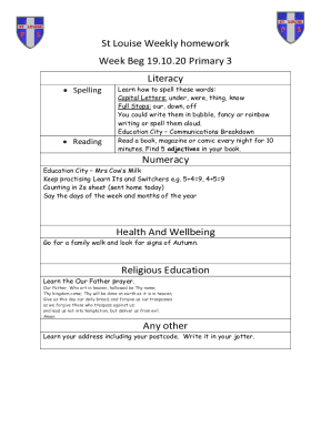 Fillable Online St Louise Weekly homework Week Beg 19.10.20 ... Fax ...