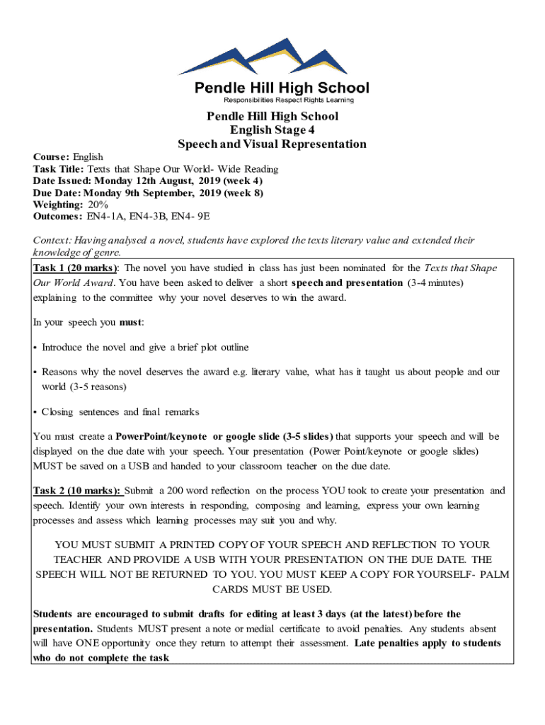 Fillable Online Pendle Hill High School English Stage 4 Speech and ... Fax Email Print - pdfFiller