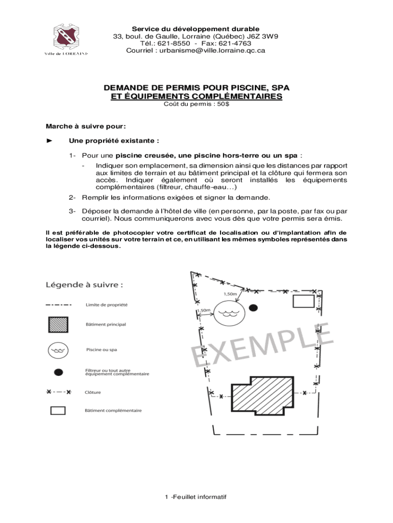 Remplissable En Ligne DEMANDE DE PERMIS POUR PISCINE, SPA ET ... Fax Email Imprimer - pdfFiller