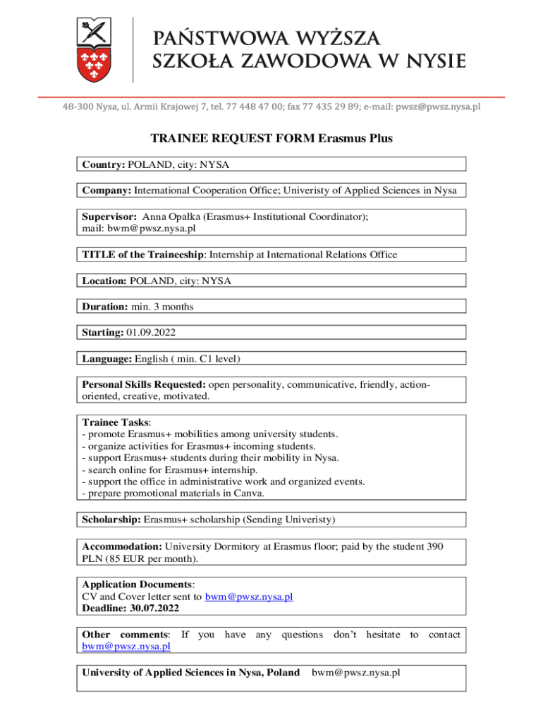 Fillable Online TRAINEE REQUEST FORM,2003 Fax Email Print - pdfFiller