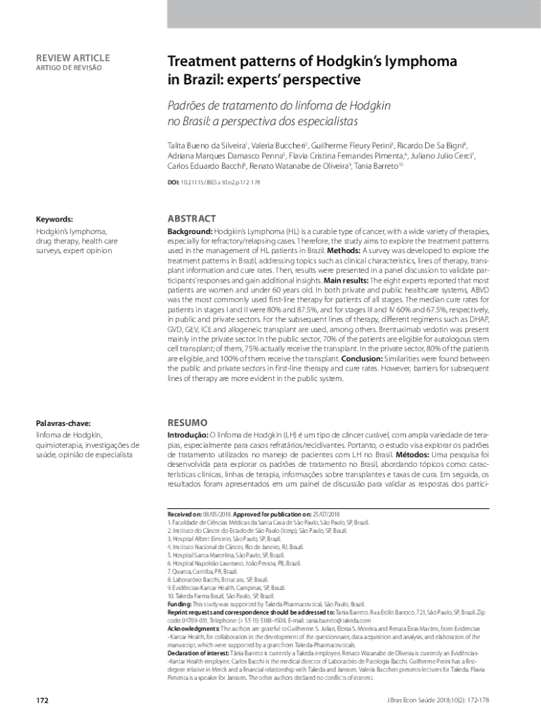 Fillable Online Treatment patterns of Hodgkin's lymphoma in Brazil Fax ...