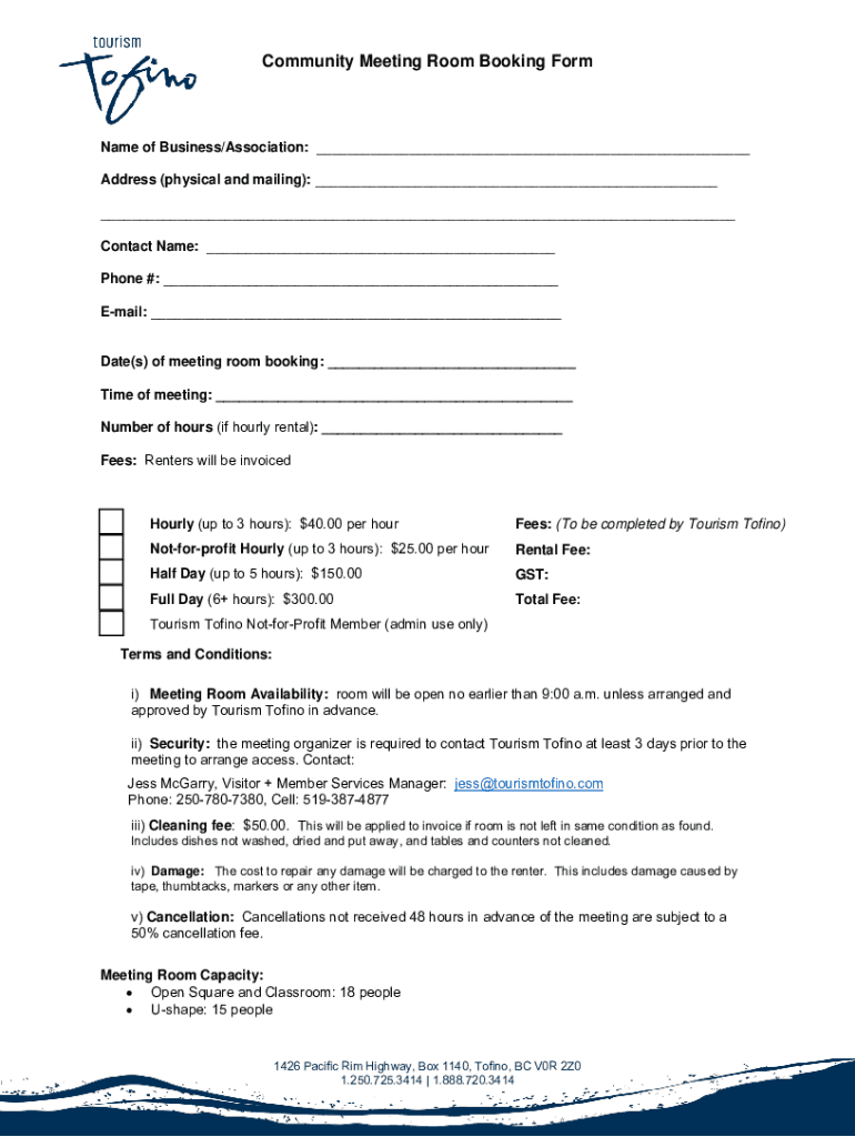 Fillable Online Community Meeting Room Booking Form Fax Email Print ...