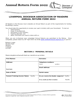 Fillable Online Annual Return FormsDocuments for Parish Life Fax Email ...