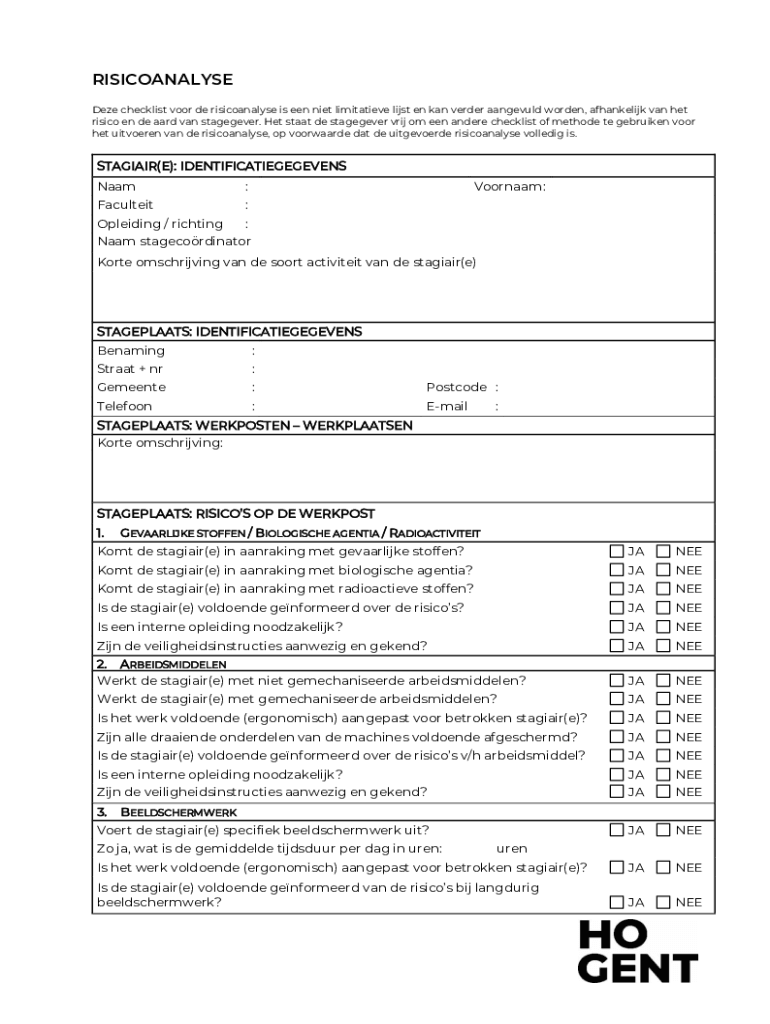 Invulbaar Online Risicoanalyse Deze checklist voor de risicoanalyse is een ... Faxnummer Email ...