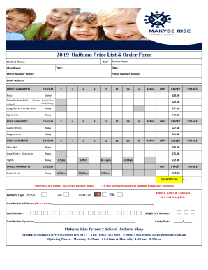 Fillable Online 2019 Uniform Price List & Order Form Fax Email Print ...