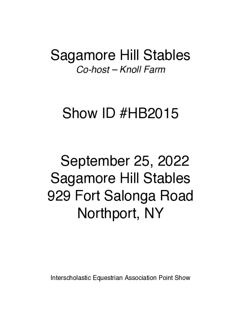 Fillable Online Sagamore Hill Stables Show ID #HB2015 September 25 ...