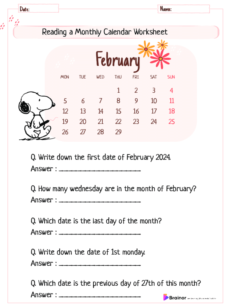 Fillable Online Printable Calendars and Calendar Math Worksheets Fax ...