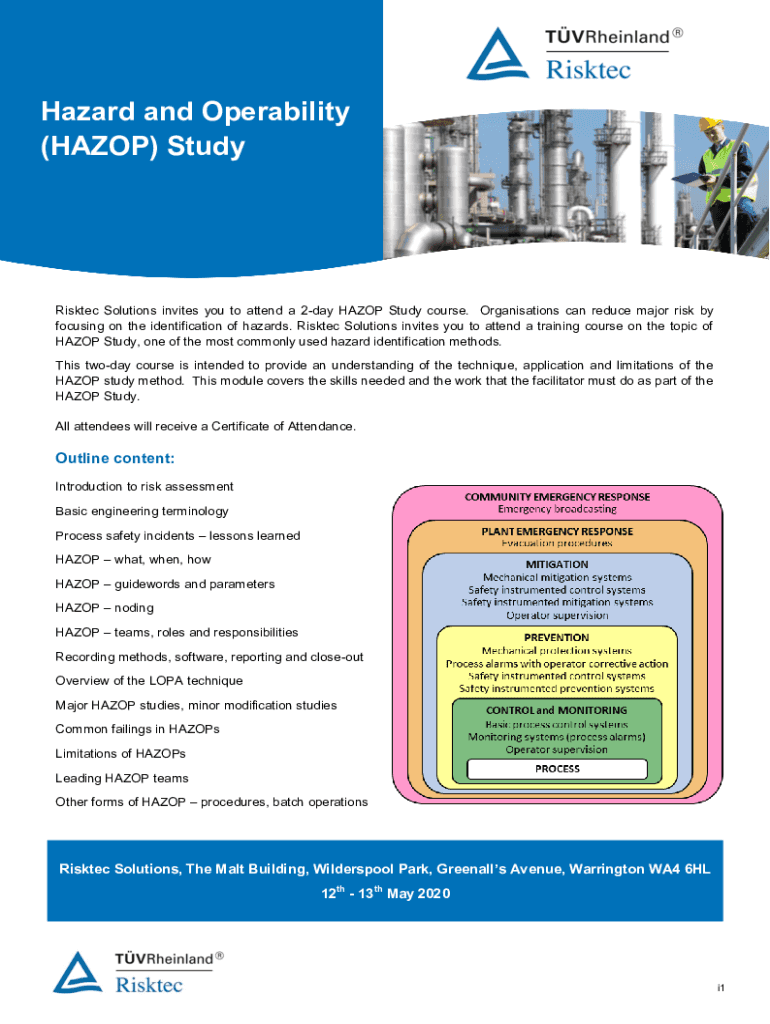Fillable Online Online Hazard and Operability (HAZOP) Study Training ...