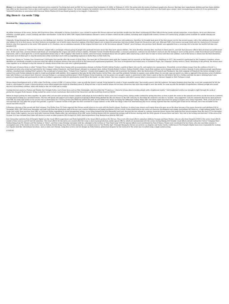 Fillable Online Heroes is an American science fiction television drama ... Fax Email Print ...