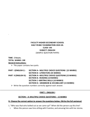 Fillable Online ENGLISH (SAMPLE QUESTION PAPER) TIME : 3 Fax Email ...