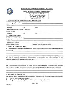 Fillable Online Request for Code Enforcement Lien Reduction Fax Email ...