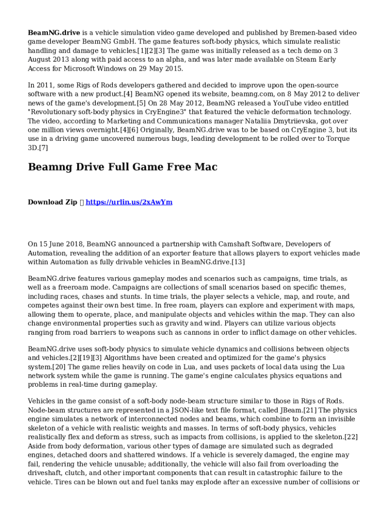 Fillable Online Beamng Drive Full Game Free Mac Fax Email Print - pdfFiller