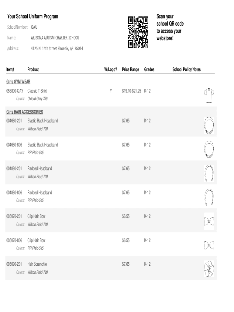 Fillable Online Your School Uniform Program - SchoolNumber: QAU Name ...