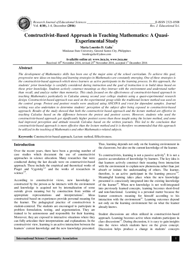 Fillable Online A Constructivist Approach to the Teaching of ...