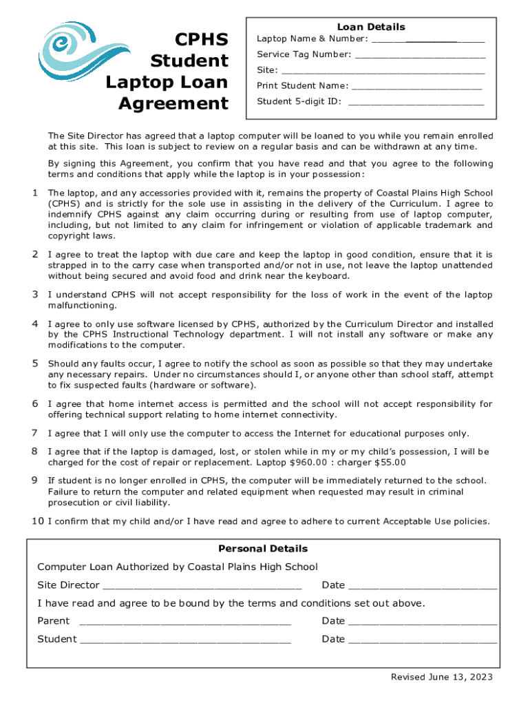 Fillable Online FALL'23 Laptop Loan Agreement Form Fax Email Print ...