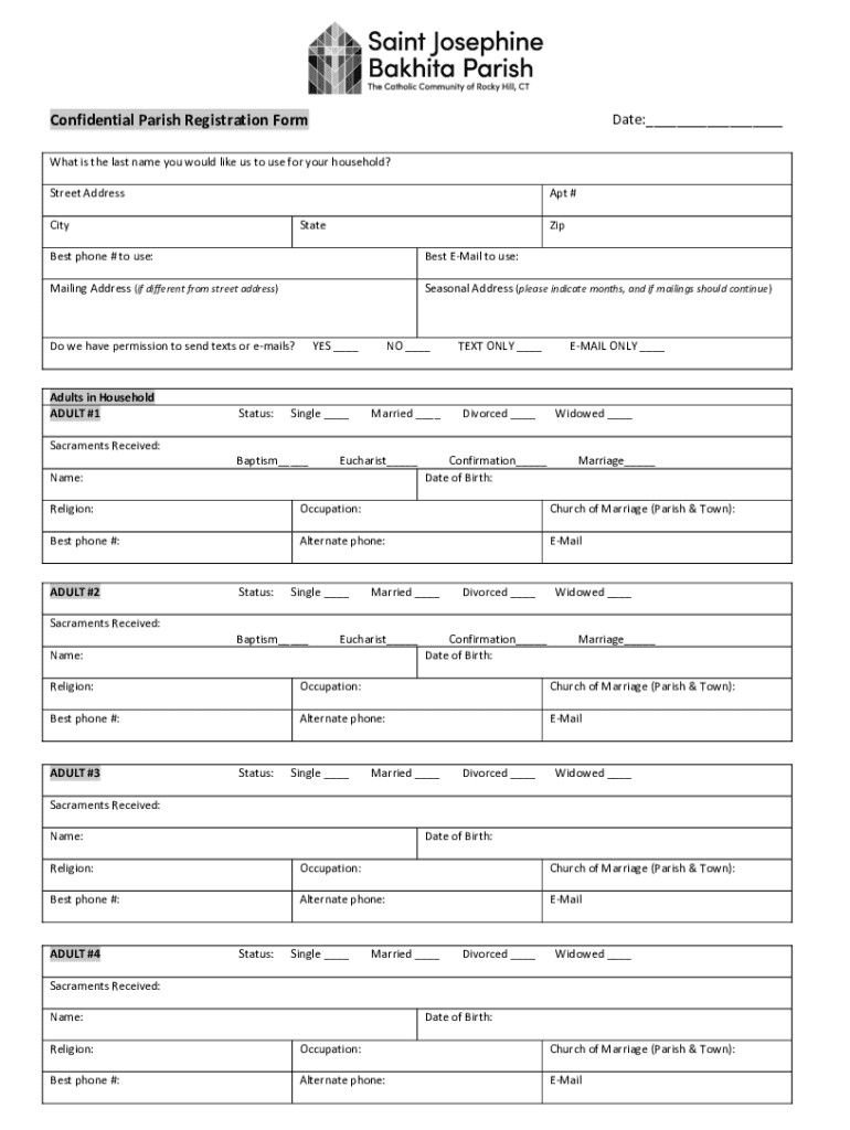 Fillable Online St. Francis Xavier Catholic Church Registration Form ...