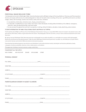Fillable Online PERSONAL IMAGE RELEASE FORM - Wsu Fax Email Print ...