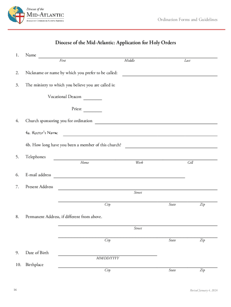 Fillable Online Form for the Ordination (or Installation) of Ministers of ... Fax Email Print ...