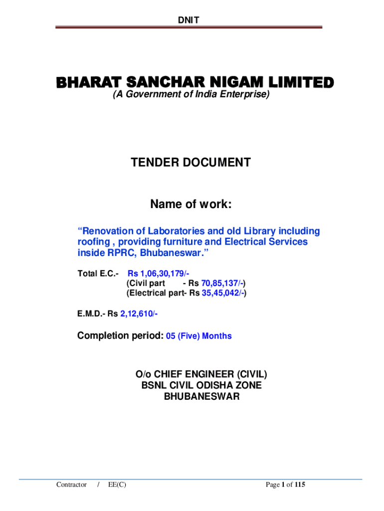 Fillable Online BHARAT SANCHAR NIGAM LIMITED DRAFT NIT Fax Email Print ...