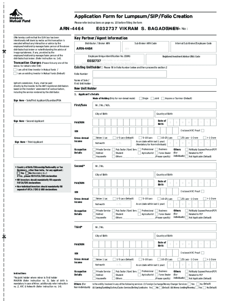 Fillable Online TAURUS MUTUAL FUND ARN-4464 E032737 VIKRAM S ... - BFS ...