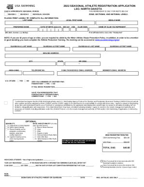 USA SWIMMING2022 SEASONAL ATHLETE REGISTRATION APPLICATION Doc Template | pdfFiller