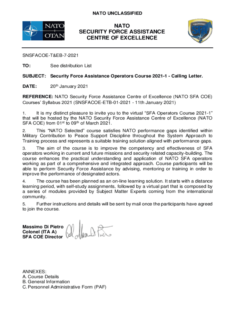 Fillable Online NATO SFA COE - Security Force Assistance Centre of ...