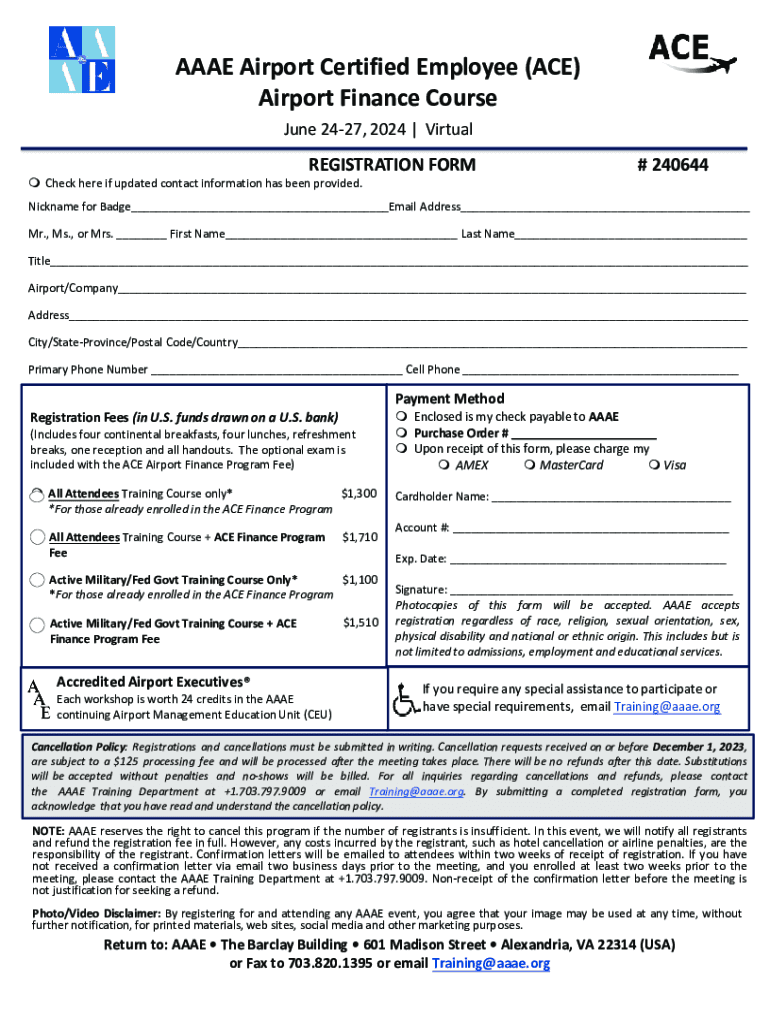 Fillable Online AAAE Airport Certified Employee (ACE) Airport Finance ...