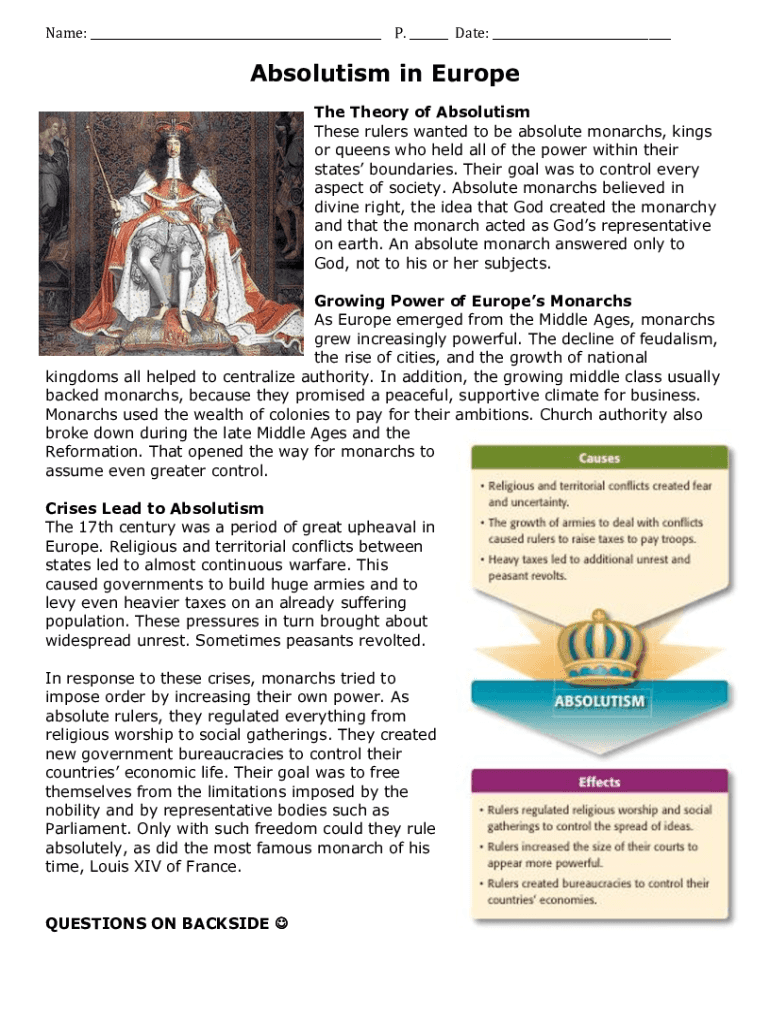 Fillable Online Absolute MonarchyCharacteristics & Examples - Lesson ...