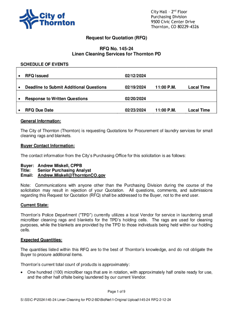 Fillable Online Request for Quotation (RFQ) RFQ No. 152-24 Parks Pump ...