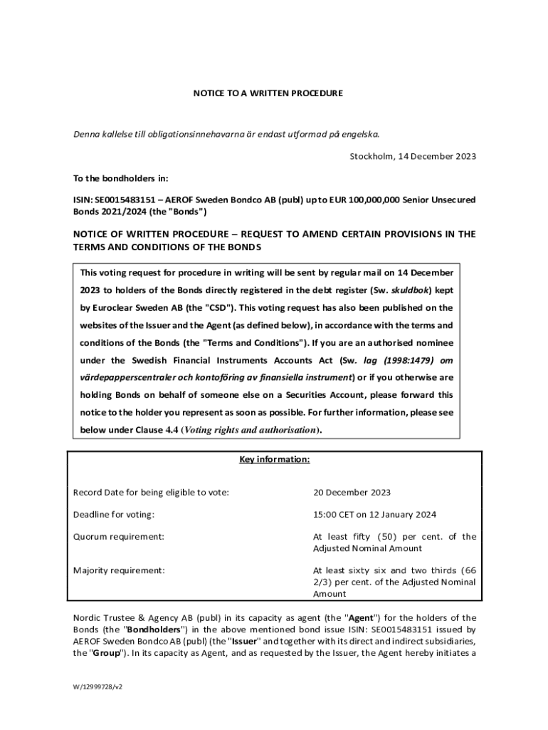 Fillable Online Notice of written procedure for capital securities ...