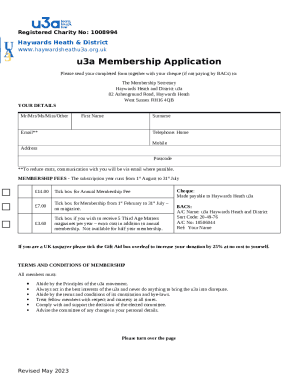U3A Membership Application Doc Template Doc Template | pdfFiller