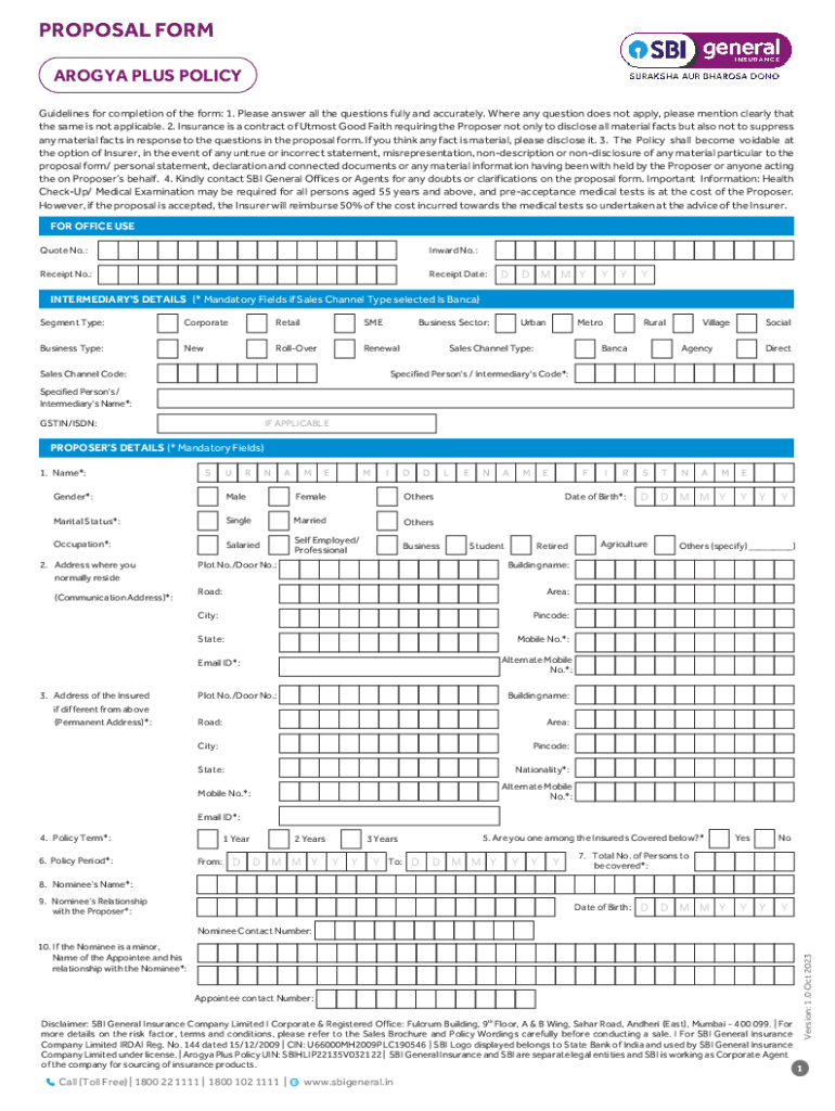 Fillable Online Arogya Plus Proposal Form - Fill Online, Printable, Fillable, ... Fax Email ...