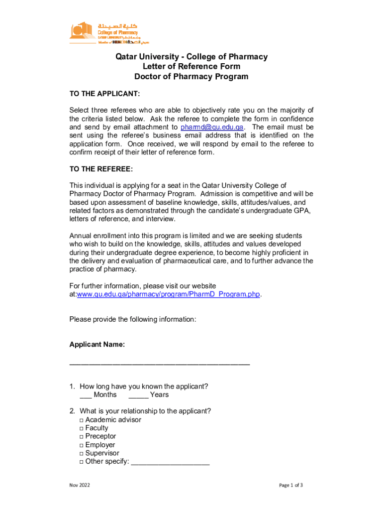Fillable Online Fillable Online qu edu Letter of Reference Form - Qatar ...