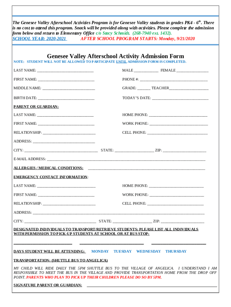 PRE- KINDER AND KINDER ADMISSION ... Doc Template | pdfFiller