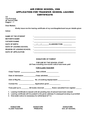 Fillable Online School Leaving Certificate Application in English Fax ...