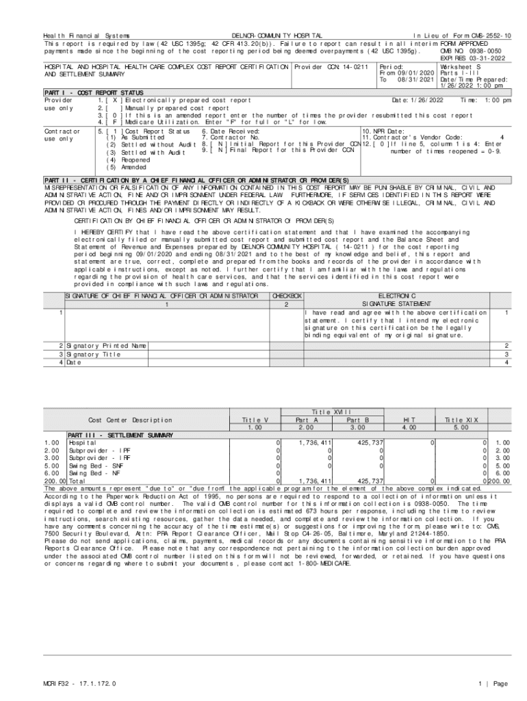 Fillable Online hfs illinois HOSPITAL AND HOSPITAL HEALTH CARE COMPLEX COST REPORT CERTIFICATION ...