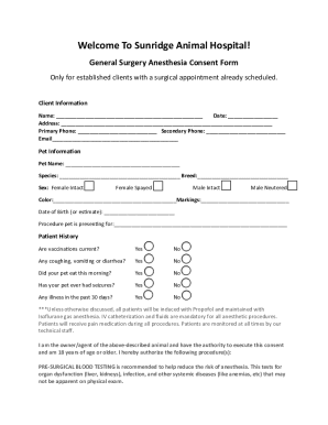 Fillable Online Spay and Neuter Anesthesia Consent Form Fax Email Print ...