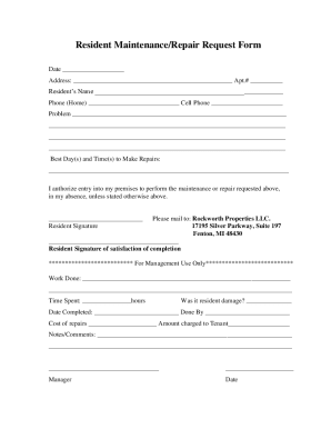 Fillable Online Residents Maintenance/Repair Request Form Fax Email ...