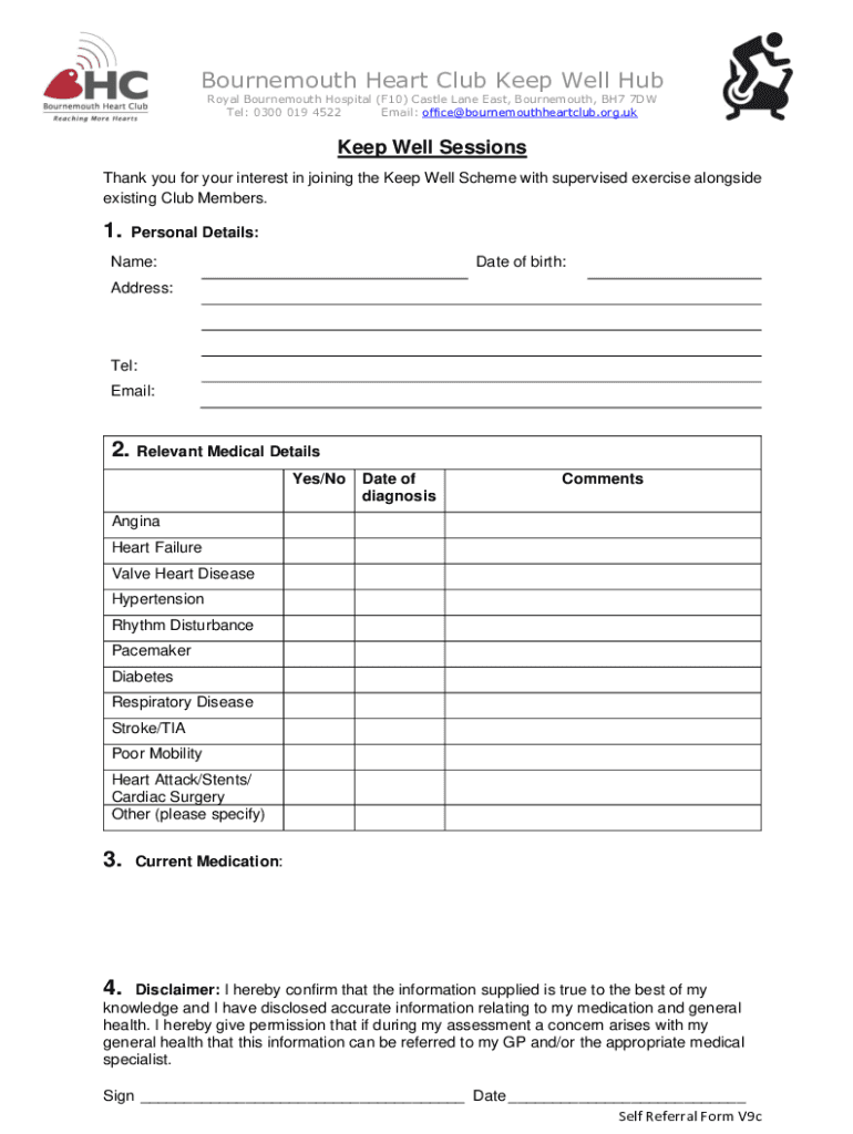 Fillable Online New Keep Well Hub at the Bournemouth Heart Club is ...